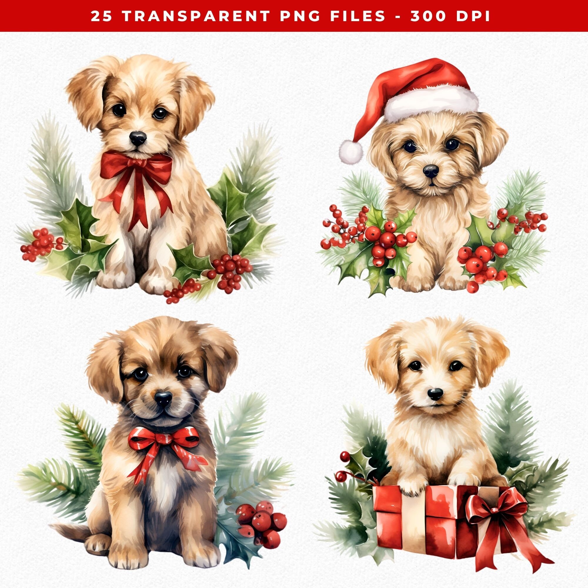 Christmas Cute Puppy PNG Clipart Watercolor Dog Bundle, Christmas ...