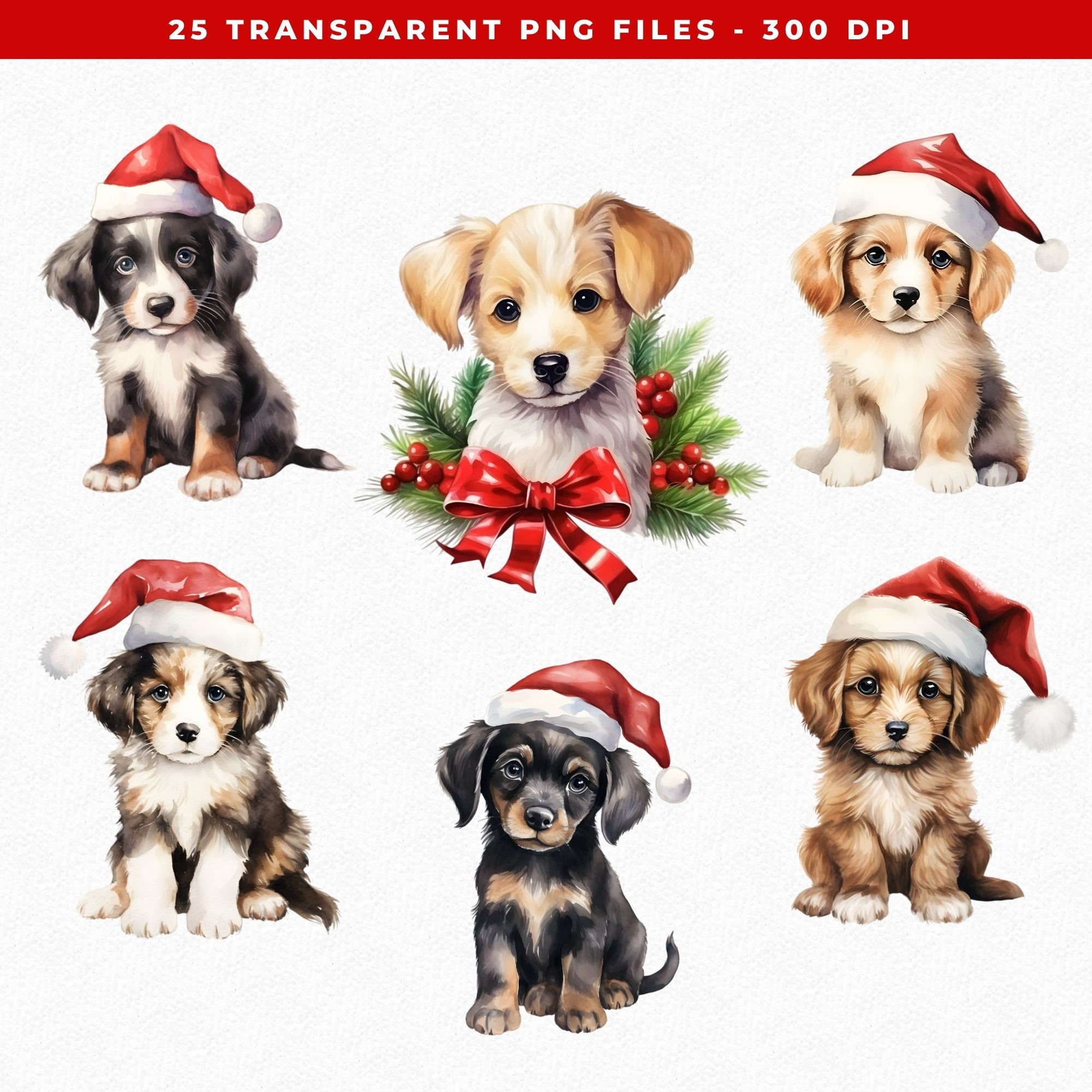 Christmas Cute Puppy PNG Clipart Watercolor Dog Bundle, Christmas ...