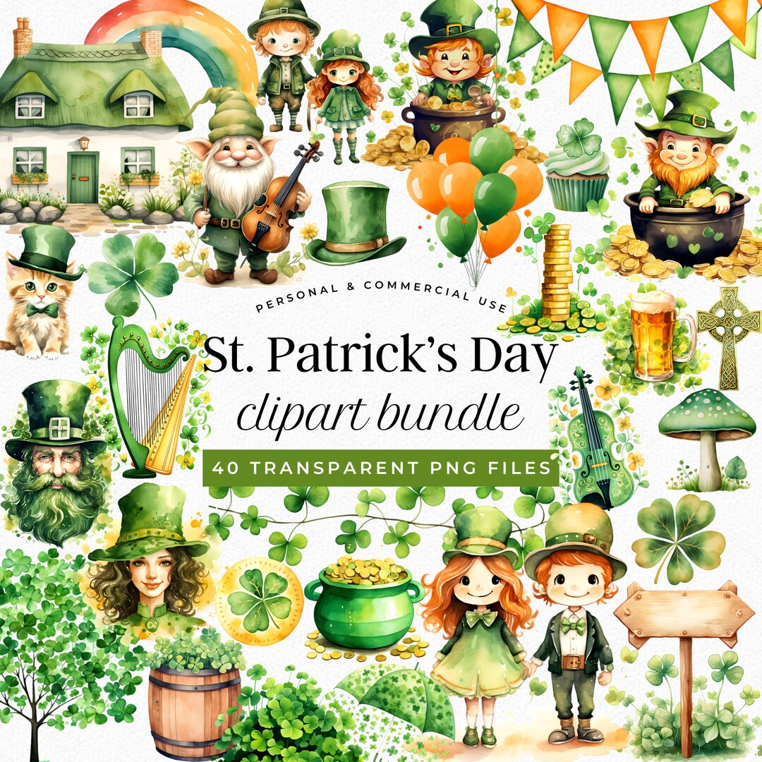 St Patricks Day PNG Clipart, Watercolor Clover, Leprechaun, Shamrock ...