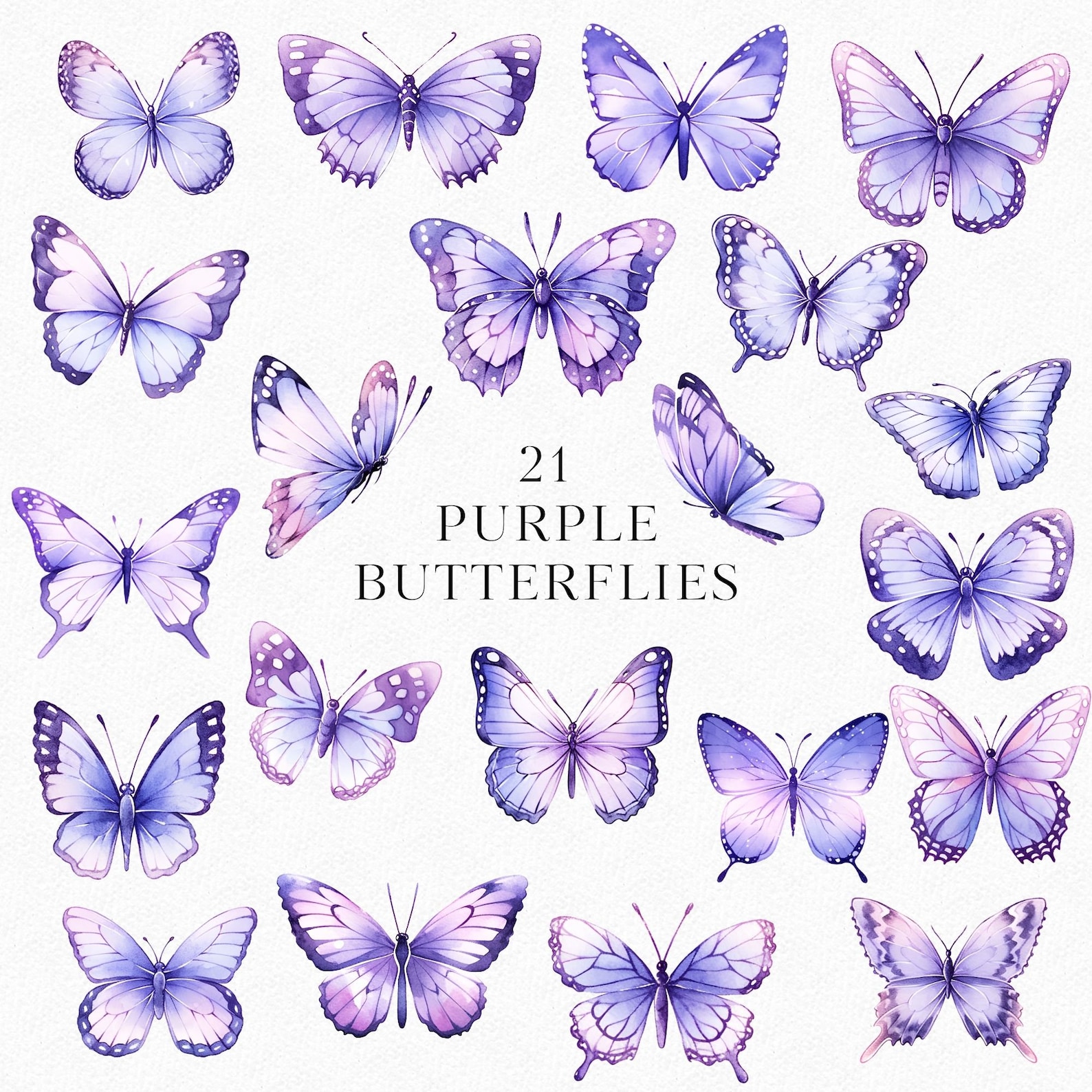 Purple Butterfly Clipart Bundle PNG Watercolor Flowers Clipart ...