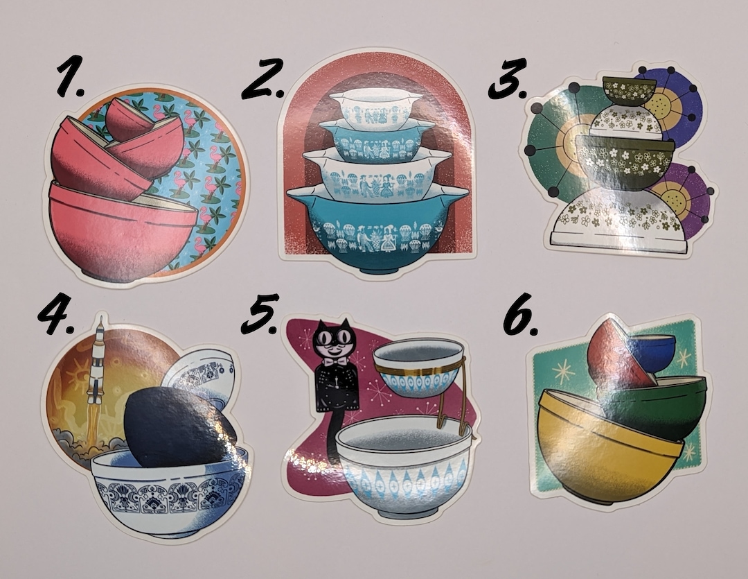 Pyrex Inspired Vintage Bowl Stickers - Midcentury Modern Decor - Etsy