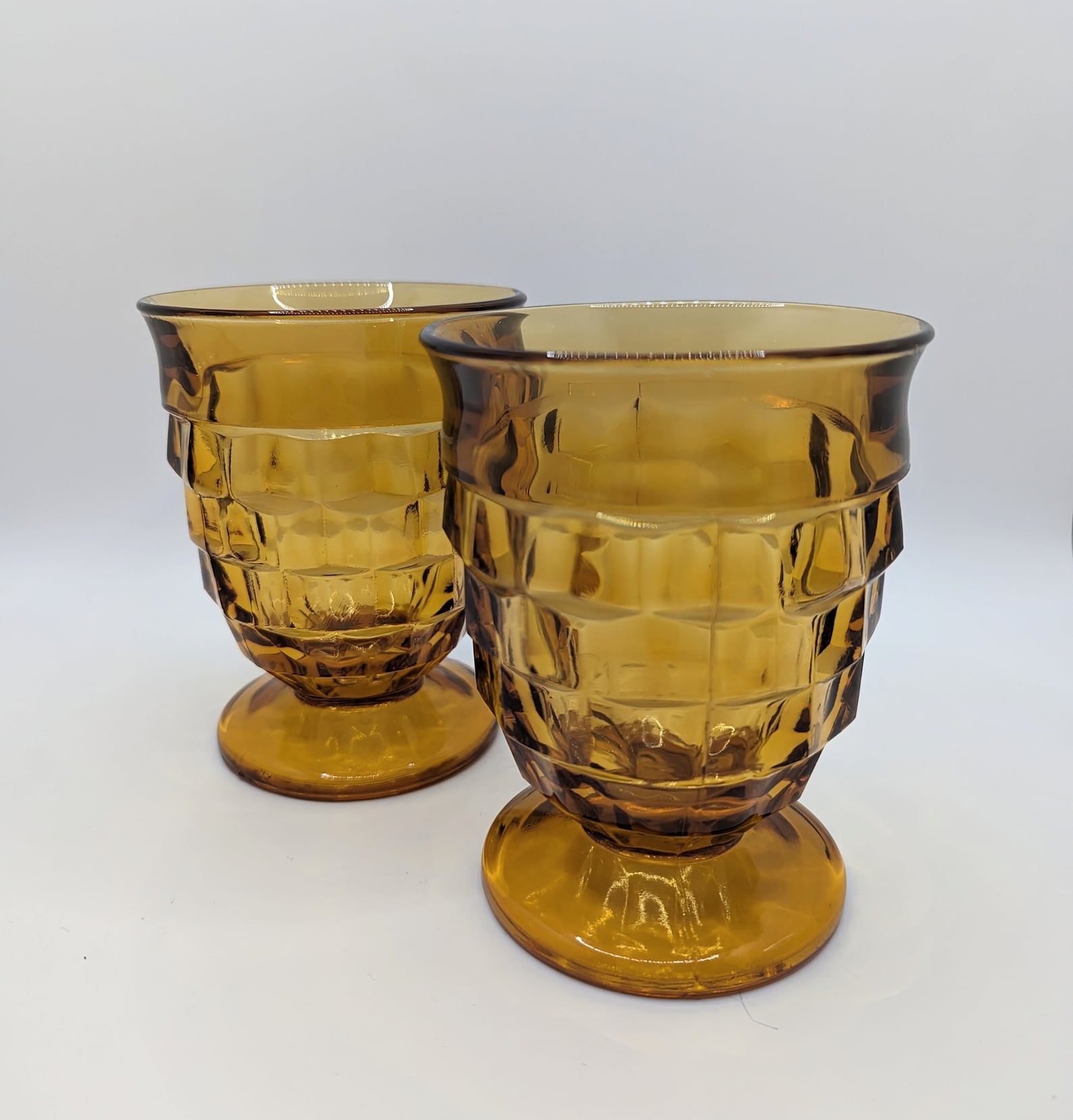 Vintage Indiana Glass Whitehall Flared Tumblers, "cubist" Design ...
