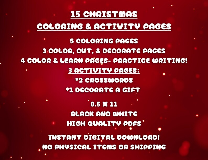 15 Christmas Holiday Coloring and Activity Pages 8.5 X 11 Pdf Color and ...