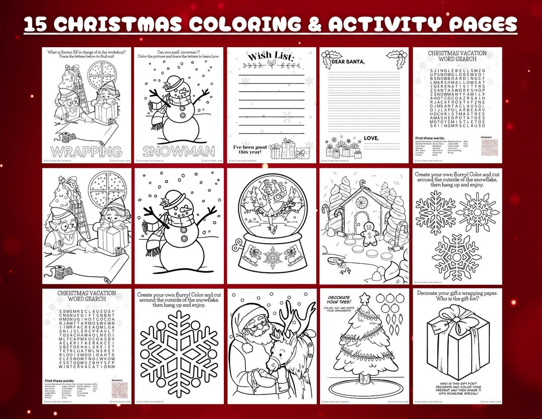 15 Christmas Holiday Coloring and Activity Pages 8.5 X 11 Pdf Color and ...