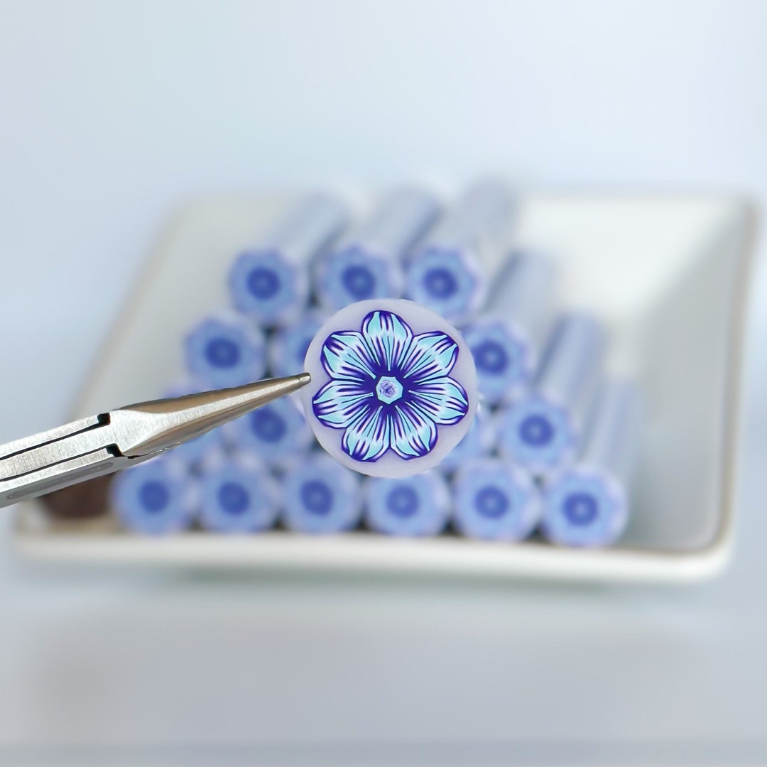 Purple & Sky Blue Flower Cane, Translucent Background, Unbaked Polymer ...