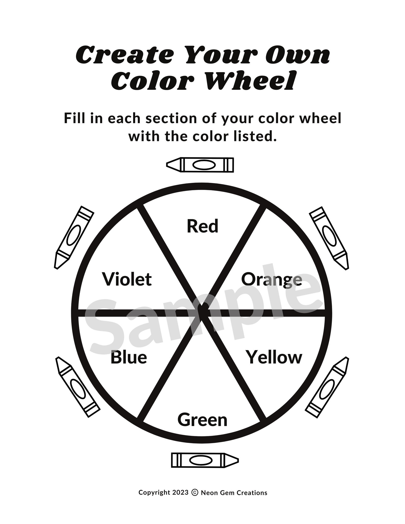 Create Your Own Color Wheel, Digital Download, Printable Coloring Sheet ...