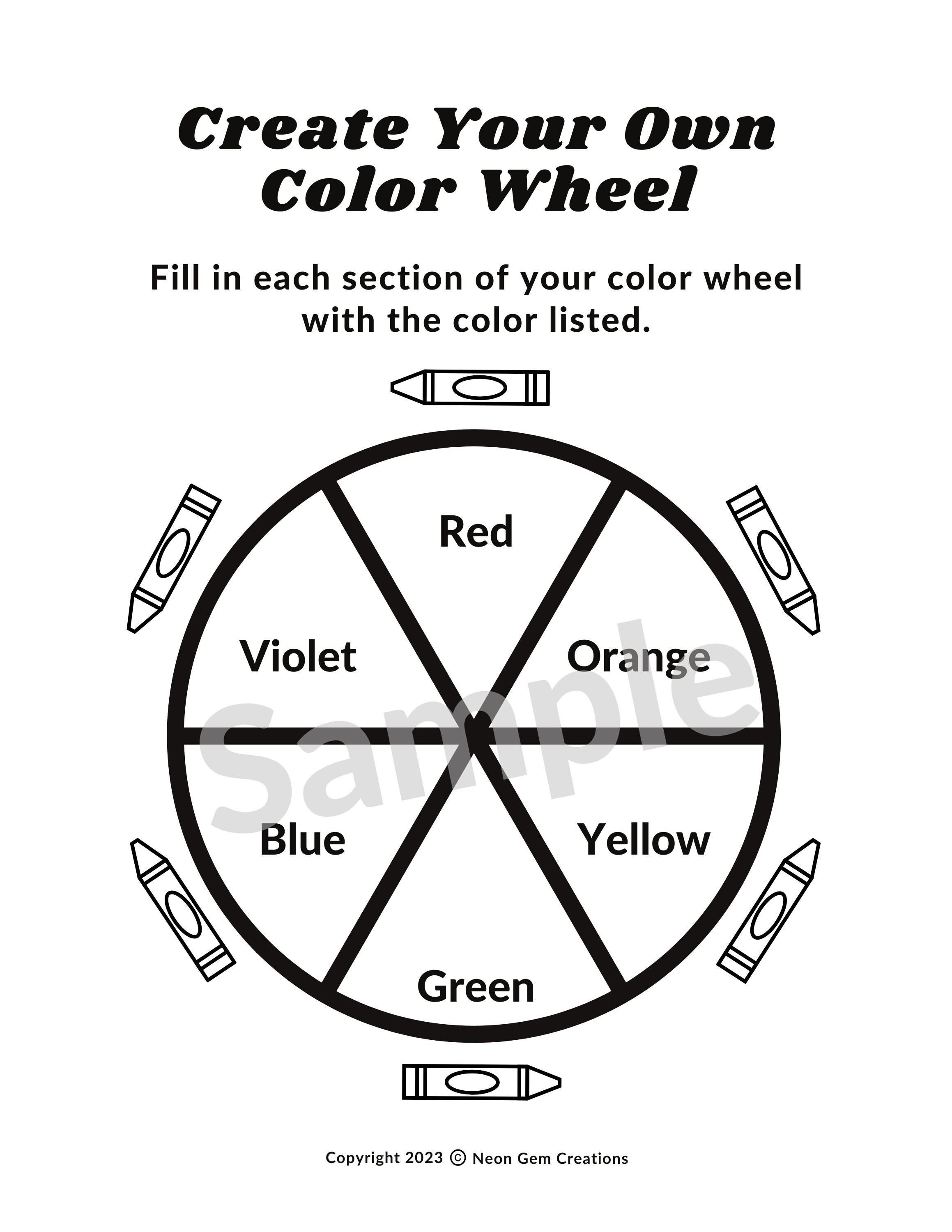 Create Your Own Color Wheel, Digital Download, Printable Coloring Sheet ...