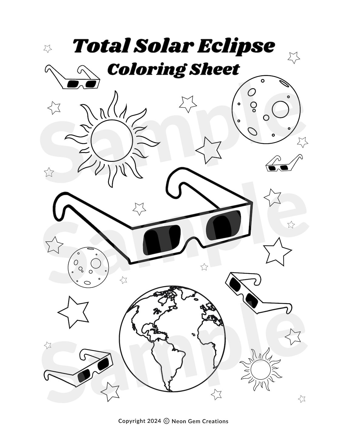 Total Solar Eclipse Coloring Sheet - Etsy