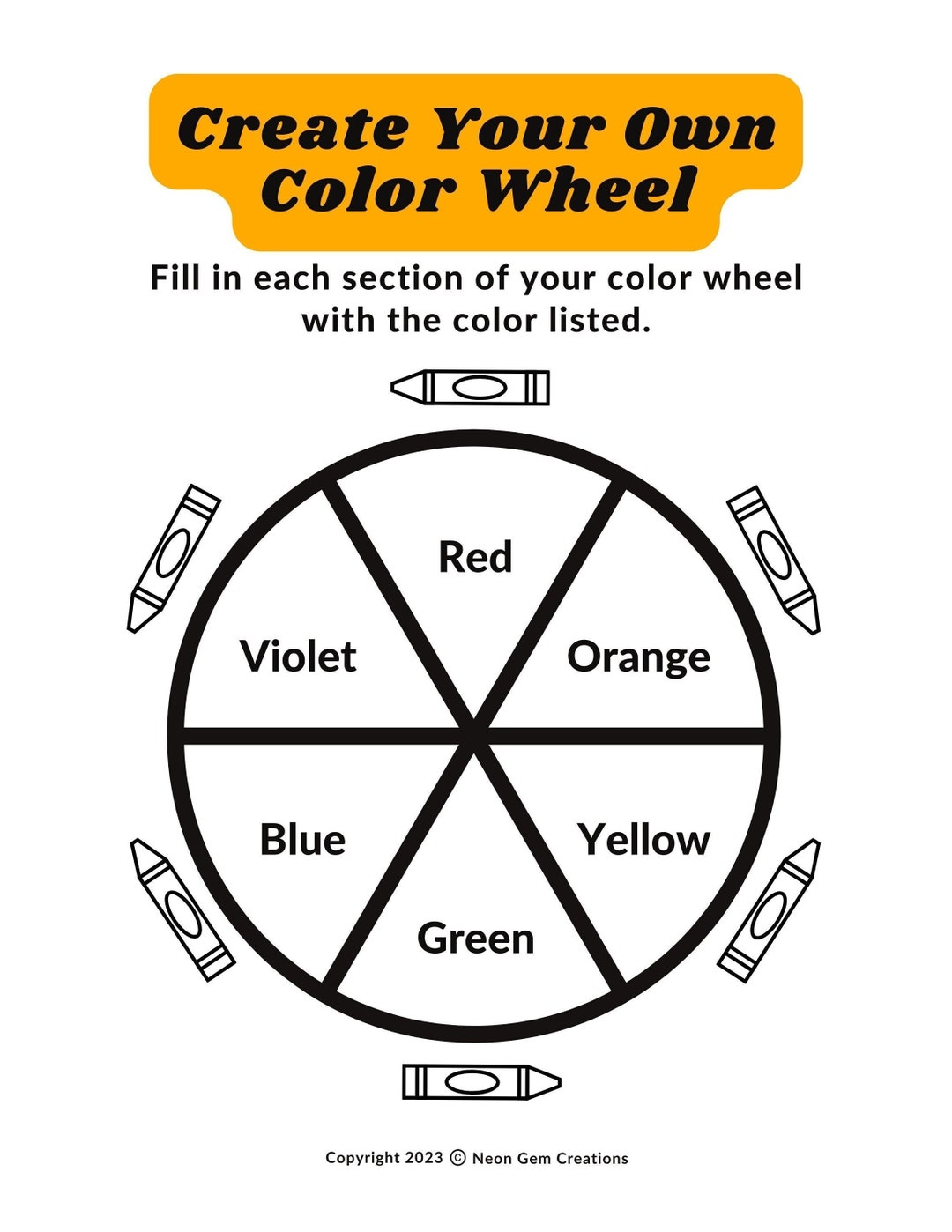 Create Your Own Color Wheel, Digital Download, Printable Coloring Sheet ...