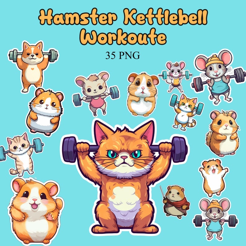 Hamsters Kettlebell Workout Cute Sticker Bundle Cute Hamster, Gym Rat ...