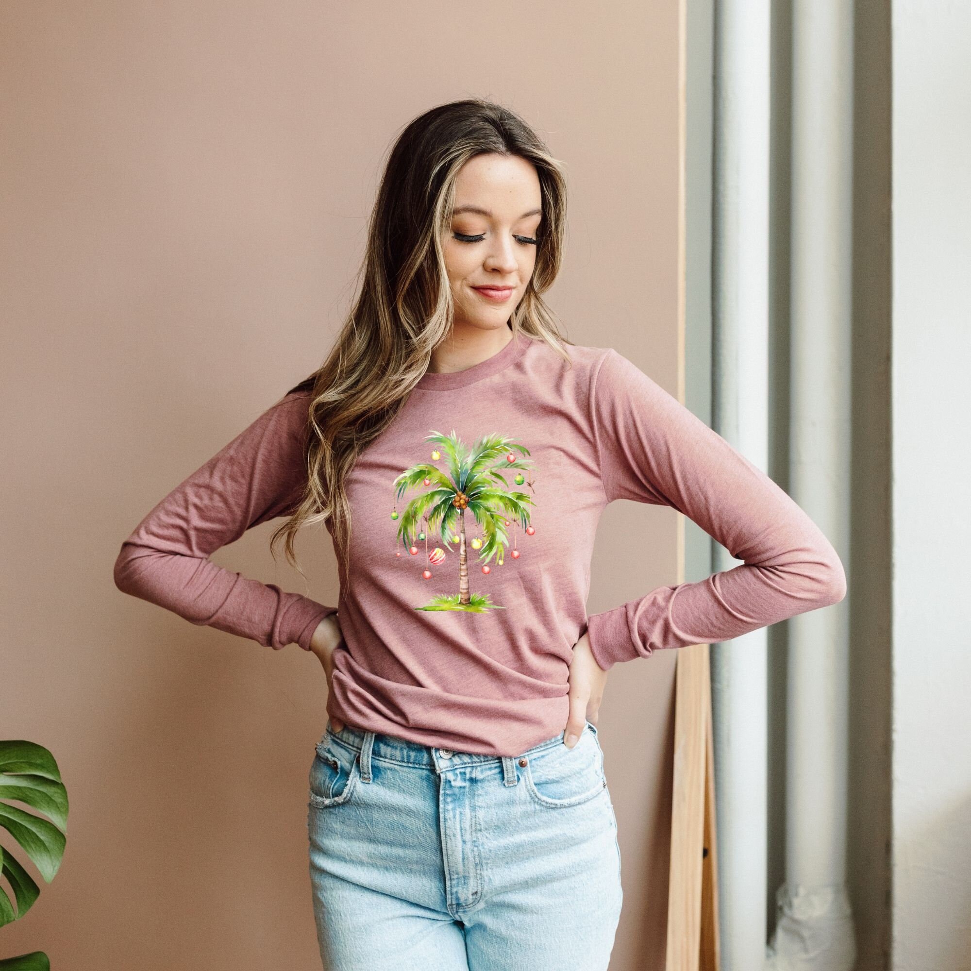 Christmas Palm Tree Long Sleeve, Tropical Xmas Gift, Florida Christmas ...