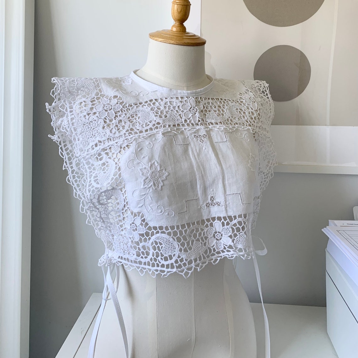 Mesa Workshop Reworked Vintage Cotton Tatting Lace Tie Side Bib Top - Etsy