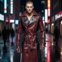 Men’s Red Leathertrench Coat | Christmas Santa Duster Jacket | Long ...