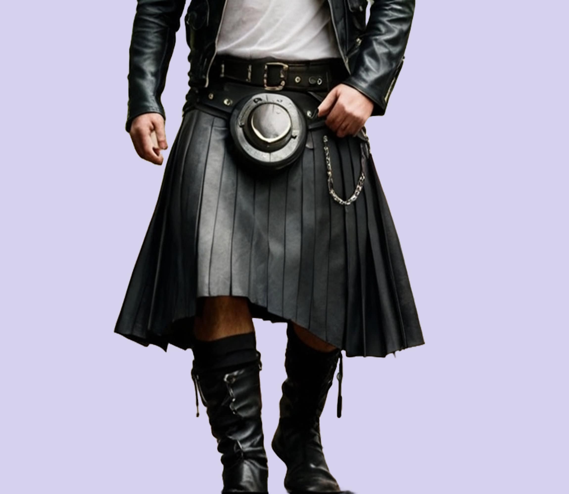 Real Leather Men Black Kilt - Handmade Gladiator Kilt - Genuine Leather ...