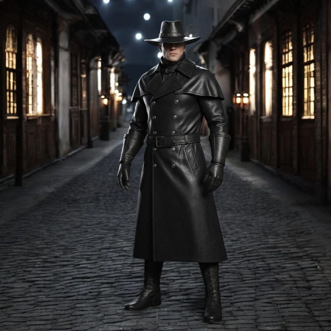 Handmade Men’s Long Black Leather Trench Coat | Gothic Overcoat With ...