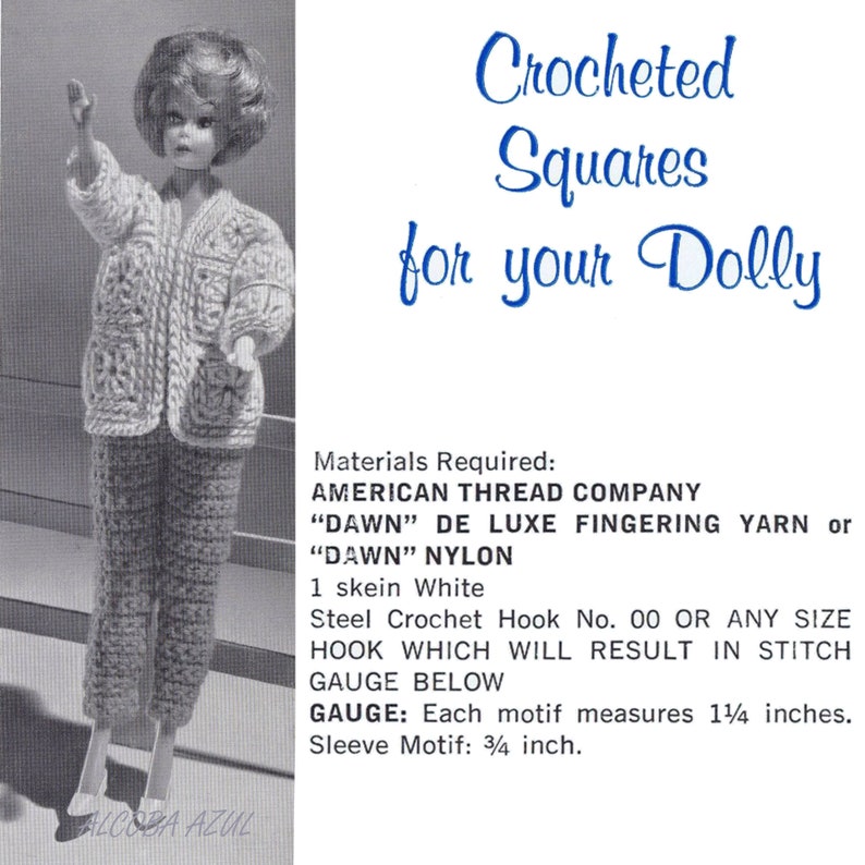 Vintage Crochet Squares PATTERN for Your 11-12 Inch Dolly Clothes 1960s ...