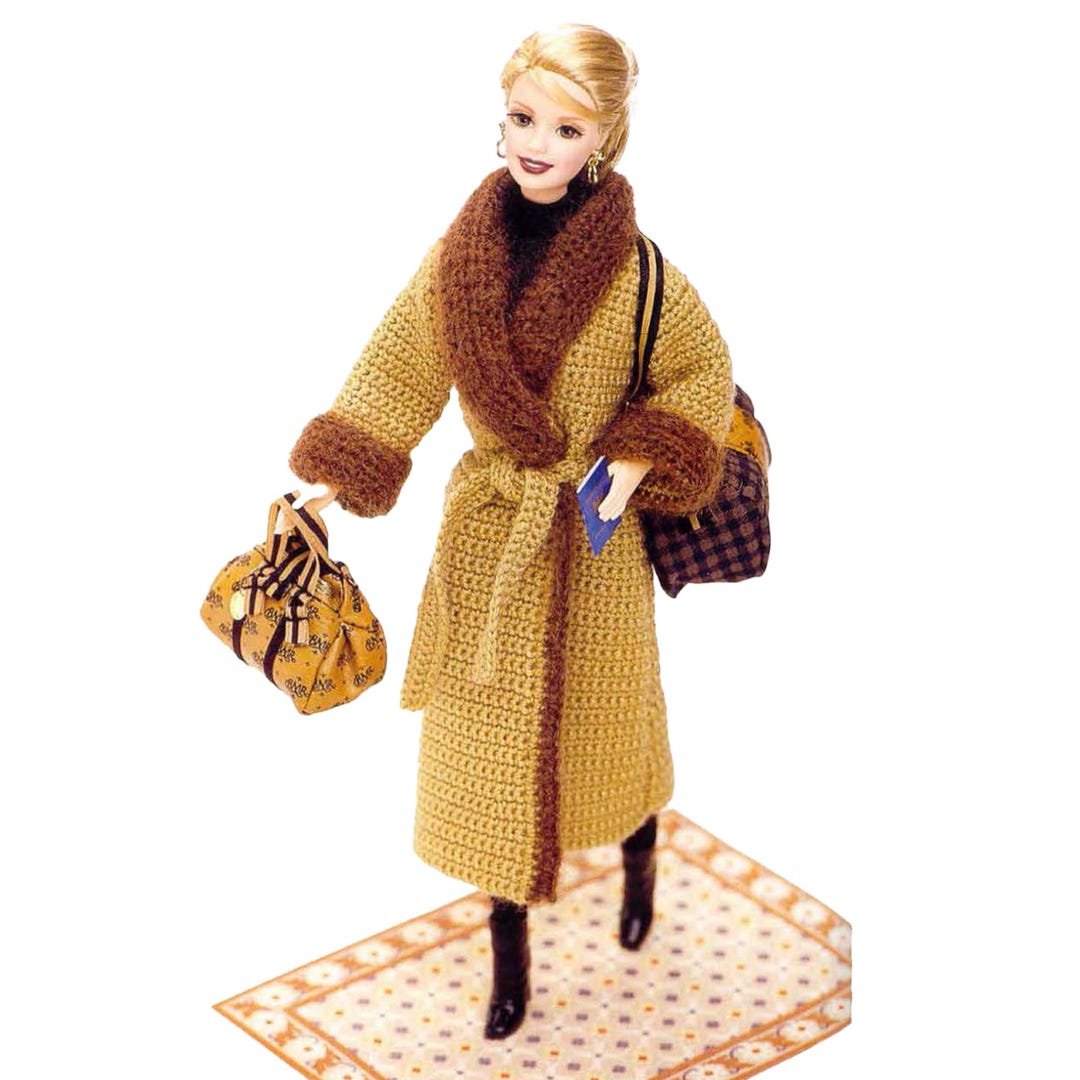 Easy-to-make Vintage CROCHET PATTERN 11.5" Doll Barbie Wrap Camel Coat ...