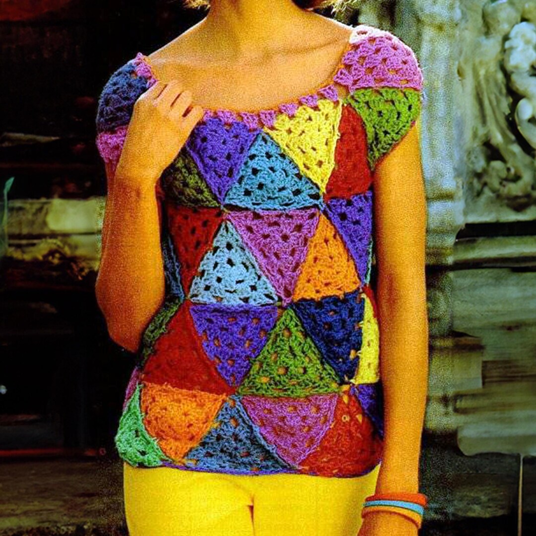 Vintage Colorburst Triangles Top Crochet PATTERN PDF | 1970s Summer ...