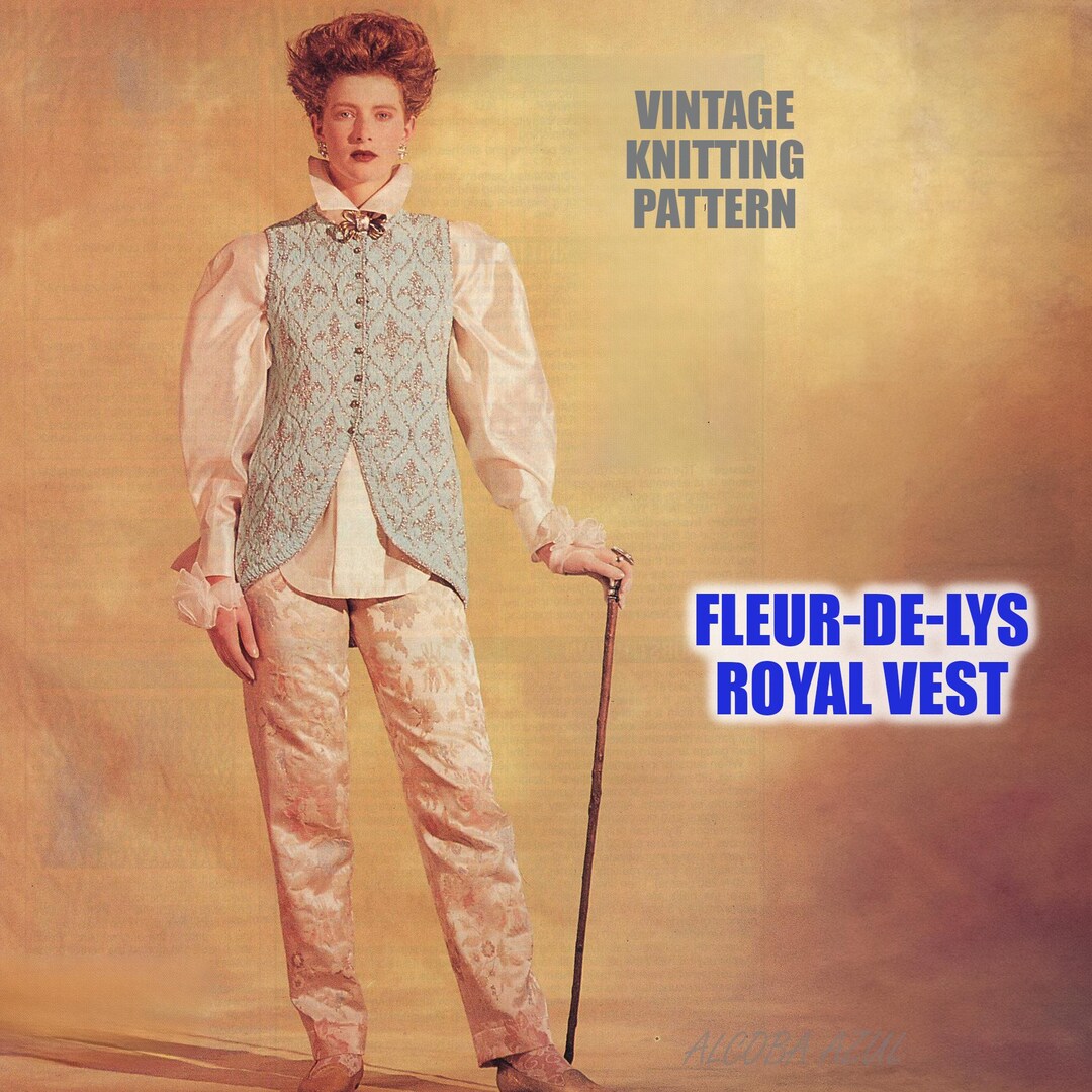 Vintage Women's Fleur-de-lys Long Trapeze-shaped Vest Knitting PATTERN ...
