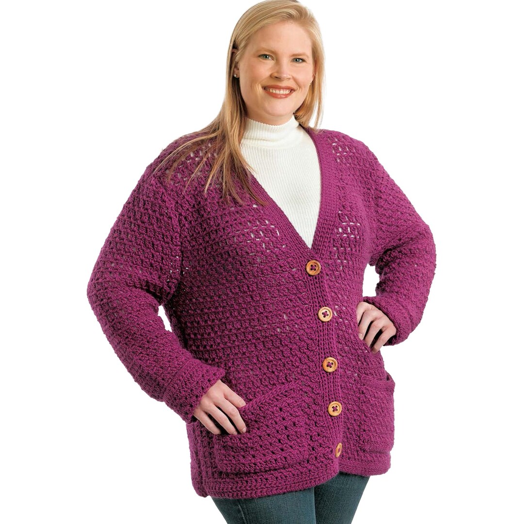 Plus Size Patch Pocket Cardigan Vintage CROCHET PATTERN PDF | Buttoned ...