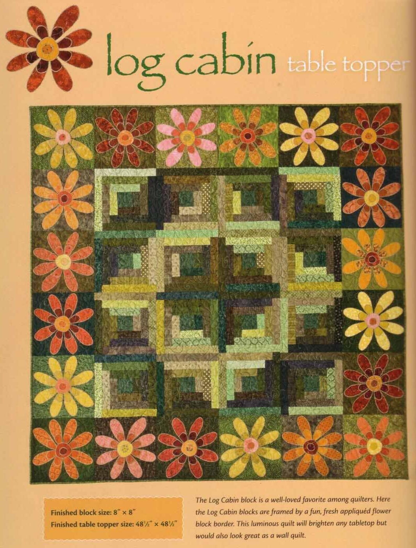 VINTAGE PATTERN Log Cabin Table Topper PDF | 48" Square Booklet Duvet 8 ...
