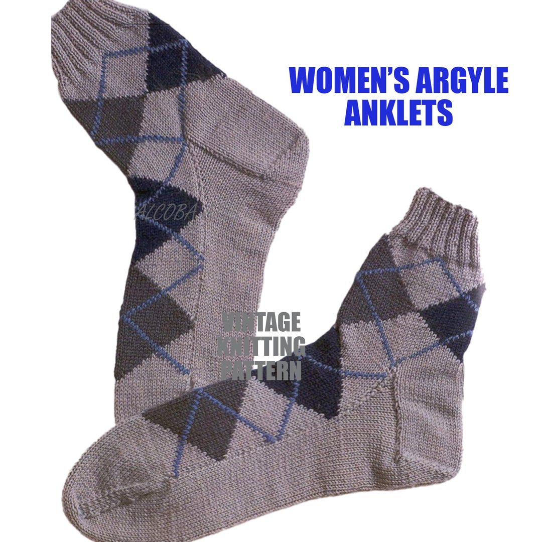 Vintage Women's Socks Knitting Pattern 1940s, Light Fingering, Diamond ...