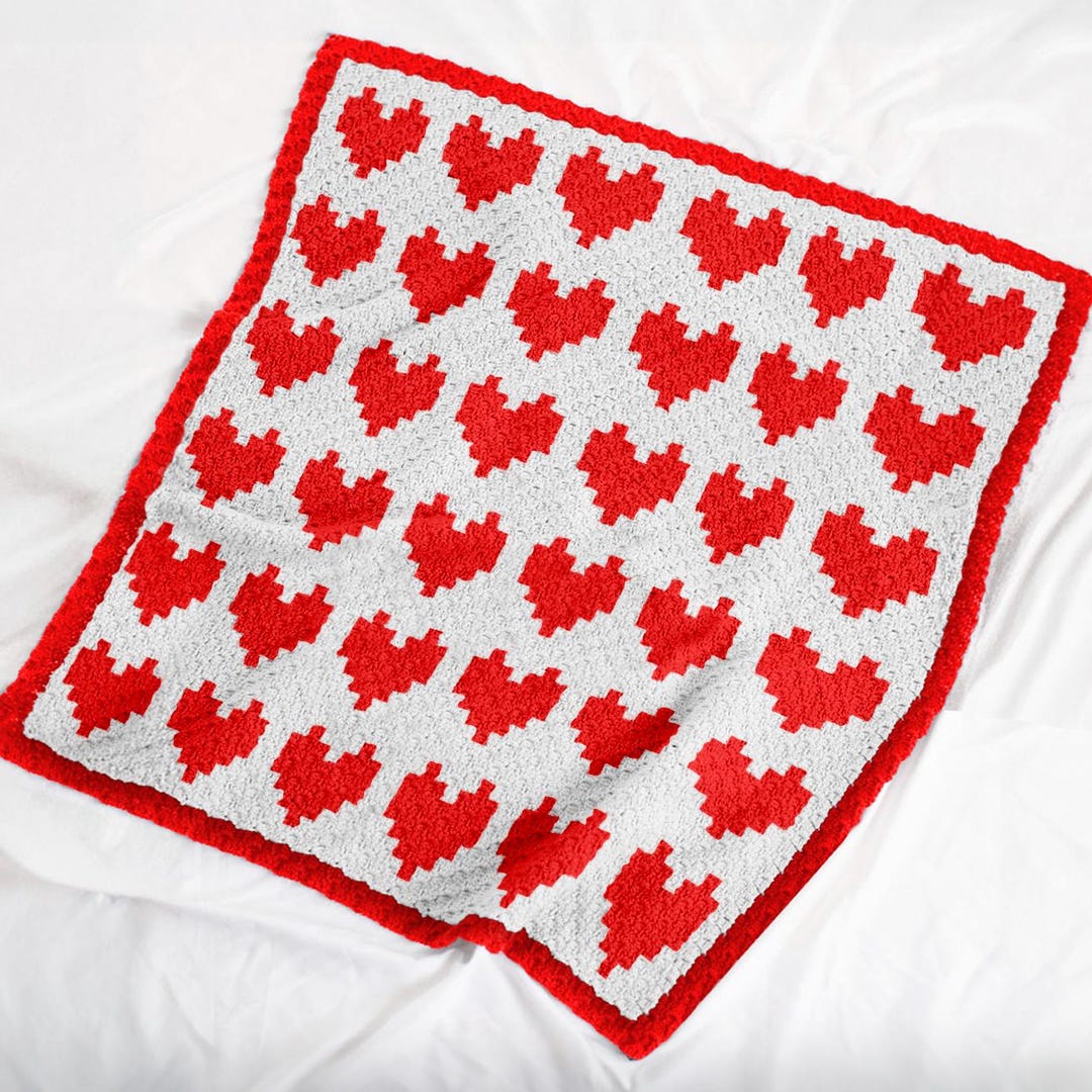 C2C Hearts Blanket Crochet Pattern PDF 31" Stroller | Valentine's Day ...