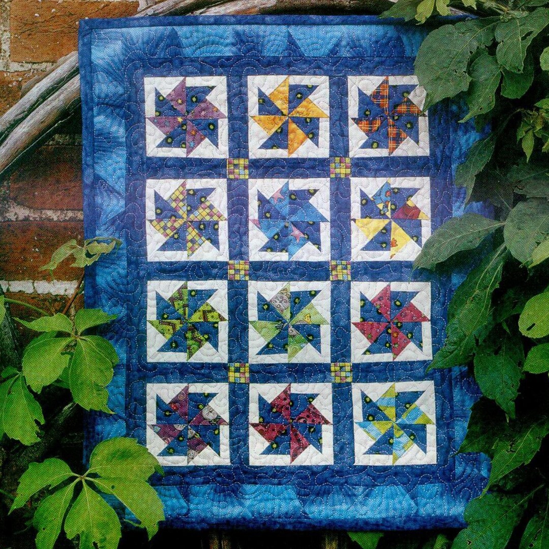 Vintage QUILTING PATTERN 3" Block Pinwheel Block 14x18" Wall Hanging ...