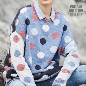 Women KNITTING PATTERN Polka Dots Sweater DK 8 Ply Yarn Set in Sleeves ...