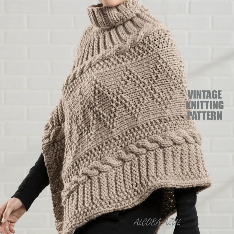 Cable Poncho Women DIY KNITTING PATTERN Bulky Yarn Lady Sweater Knit ...