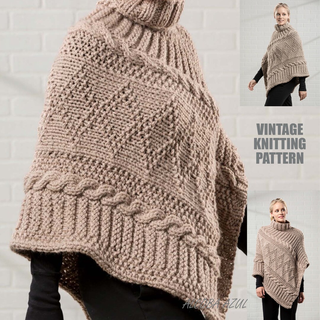 Cable Poncho Women DIY KNITTING PATTERN Bulky Yarn Lady Sweater Knit ...
