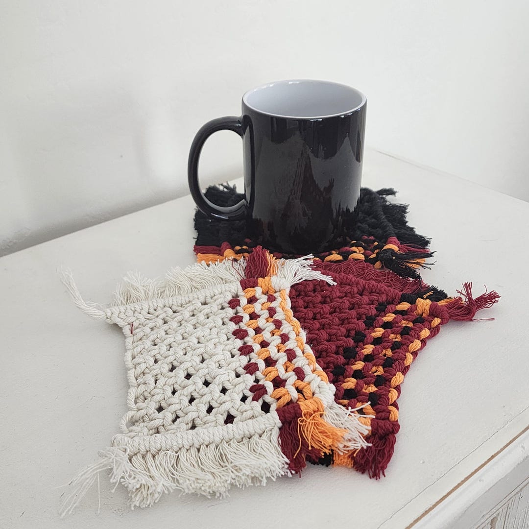 ASU Team Color, Blackout Macrame Mug Rug, Coaster, Handmade, Affordable ...