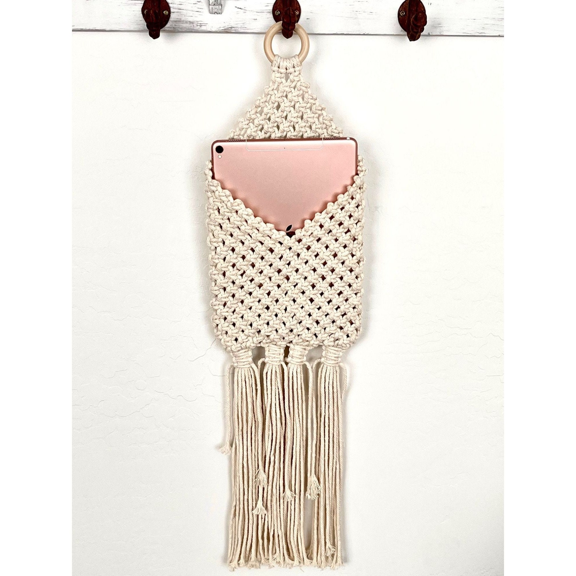 Solid Macrame Wall Pocket, Knots, Electronics Holder, Organizer, Mail ...