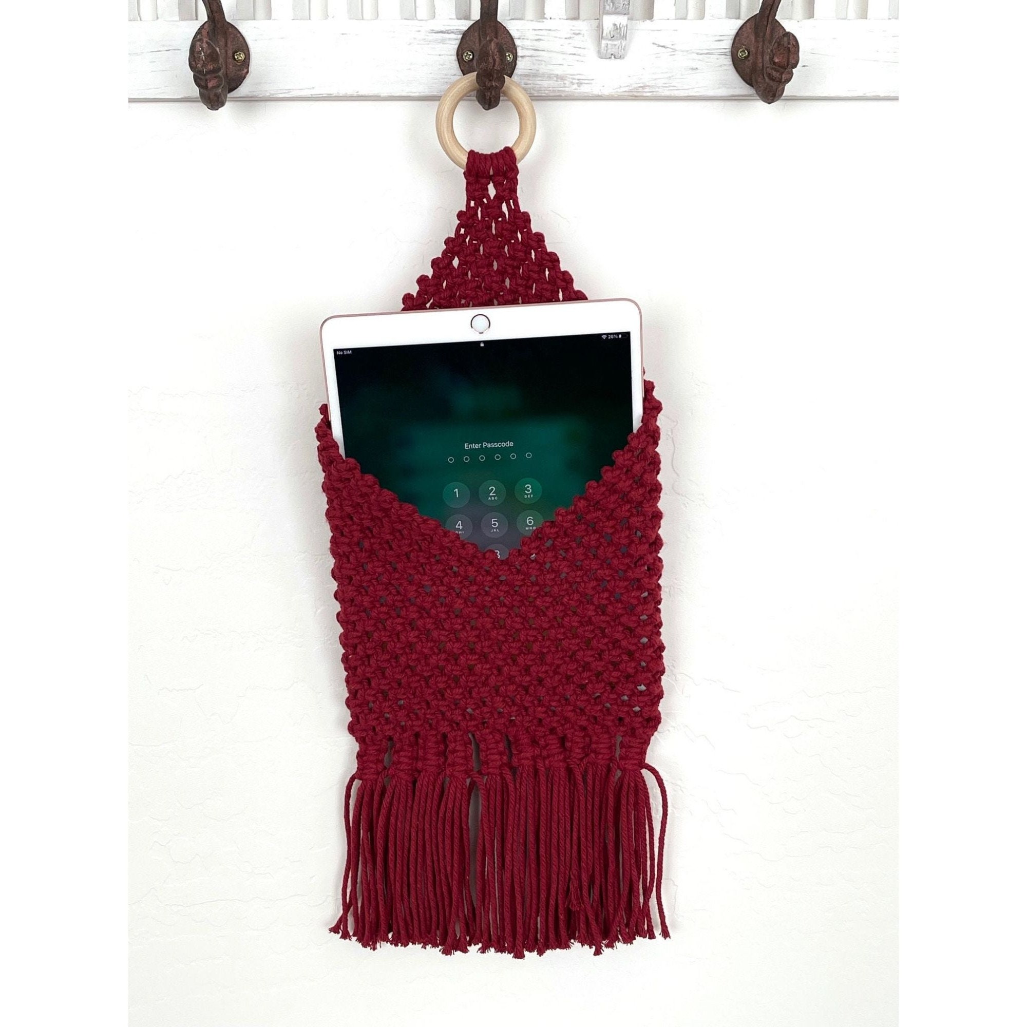 Solid Macrame Wall Pocket, Knots, Electronics Holder, Organizer, Mail ...