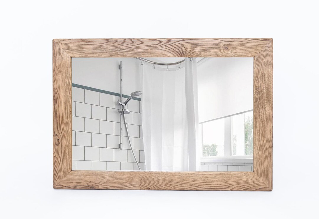 Rustic Oak Mirror. Solid Wood Frame Mirror. Rectangle Bathroom Mirror ...