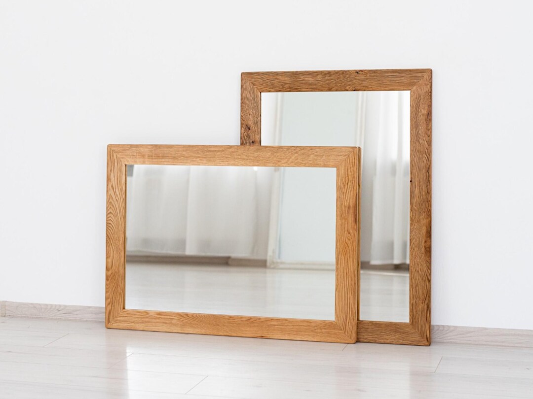 Rustic Oak Mirror. Rectangular Solid Wood Mirror. Hanging Bathroom ...