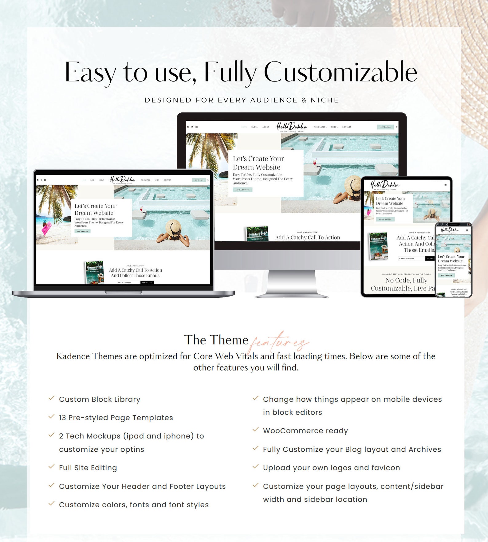 Hello Dahlia Wordpress Theme Feminine Wordpress Theme Kadence Theme - Etsy