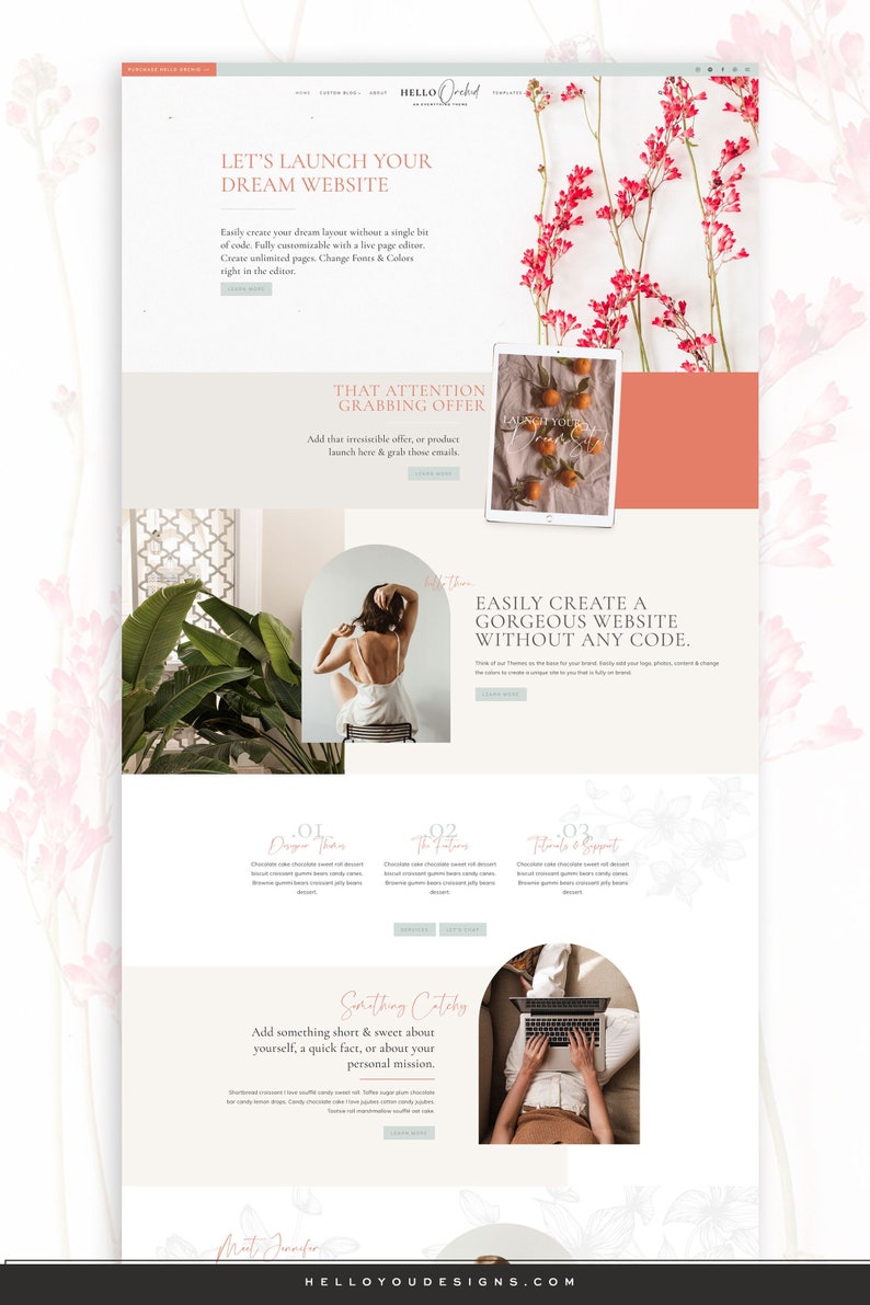 Hello Orchid Wordpress Theme Feminine Wordpress Theme Kadence Theme - Etsy