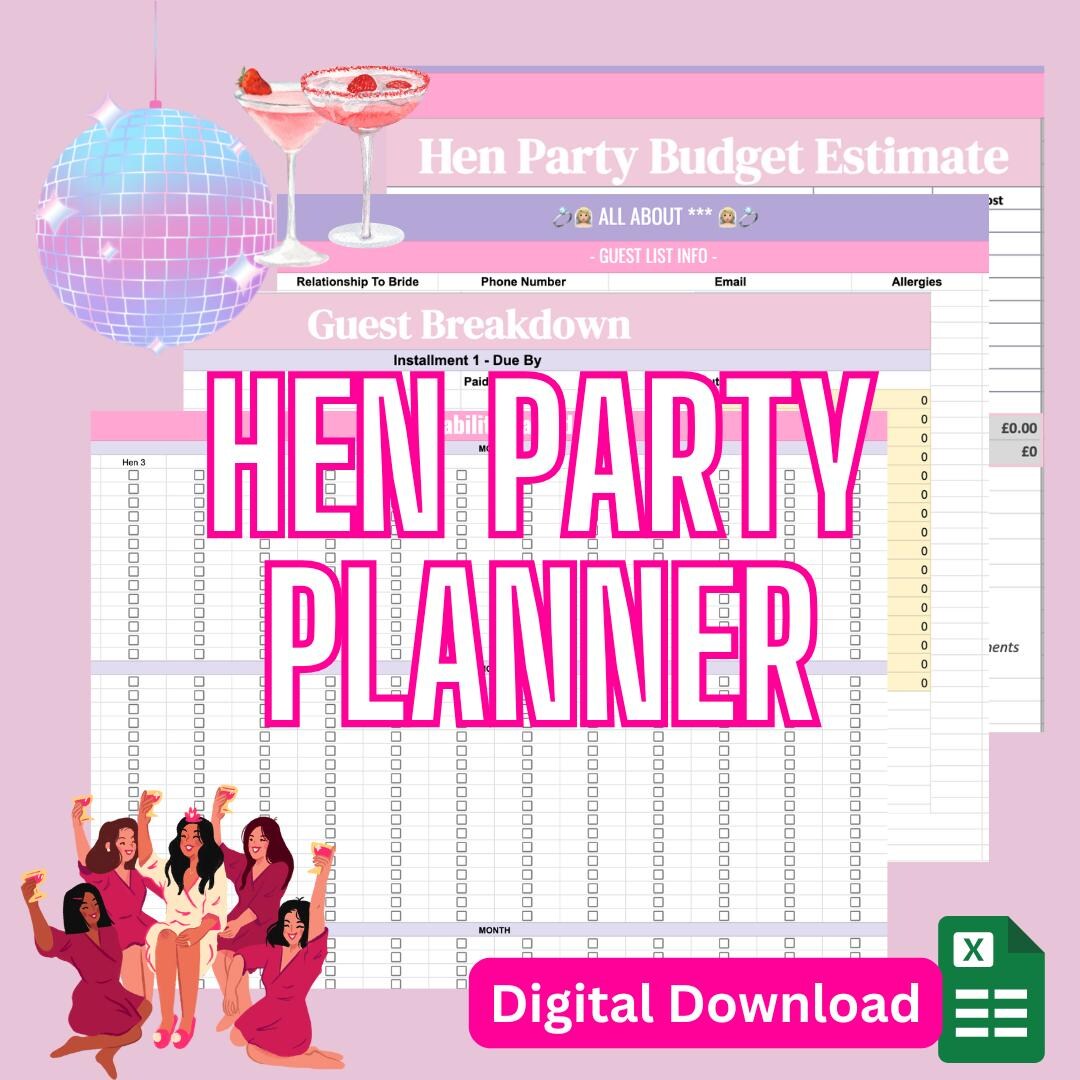 Digital Hen Party Planner - Organise Hen Party With Excel/google Sheets ...