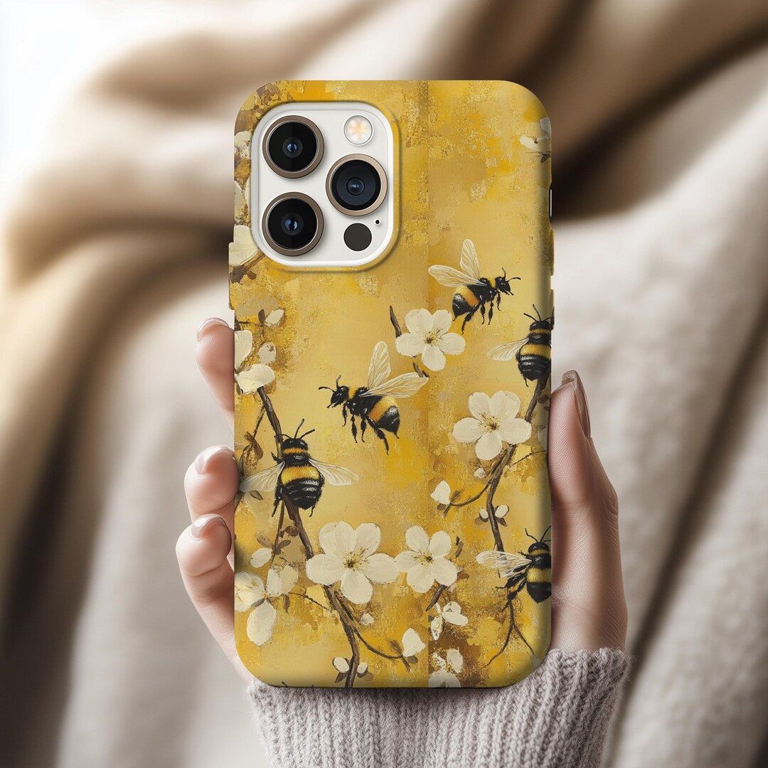 Bee Blossom Phone Case, Floral Yellow Design, Cute Bumblebee Phone ...