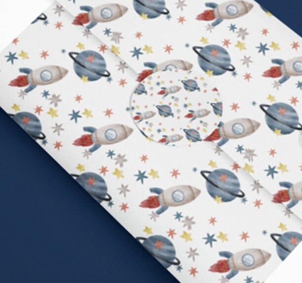 Child's Toy Spaceship and Moon Wrapping Paper Space Theme Gift Wrap ...
