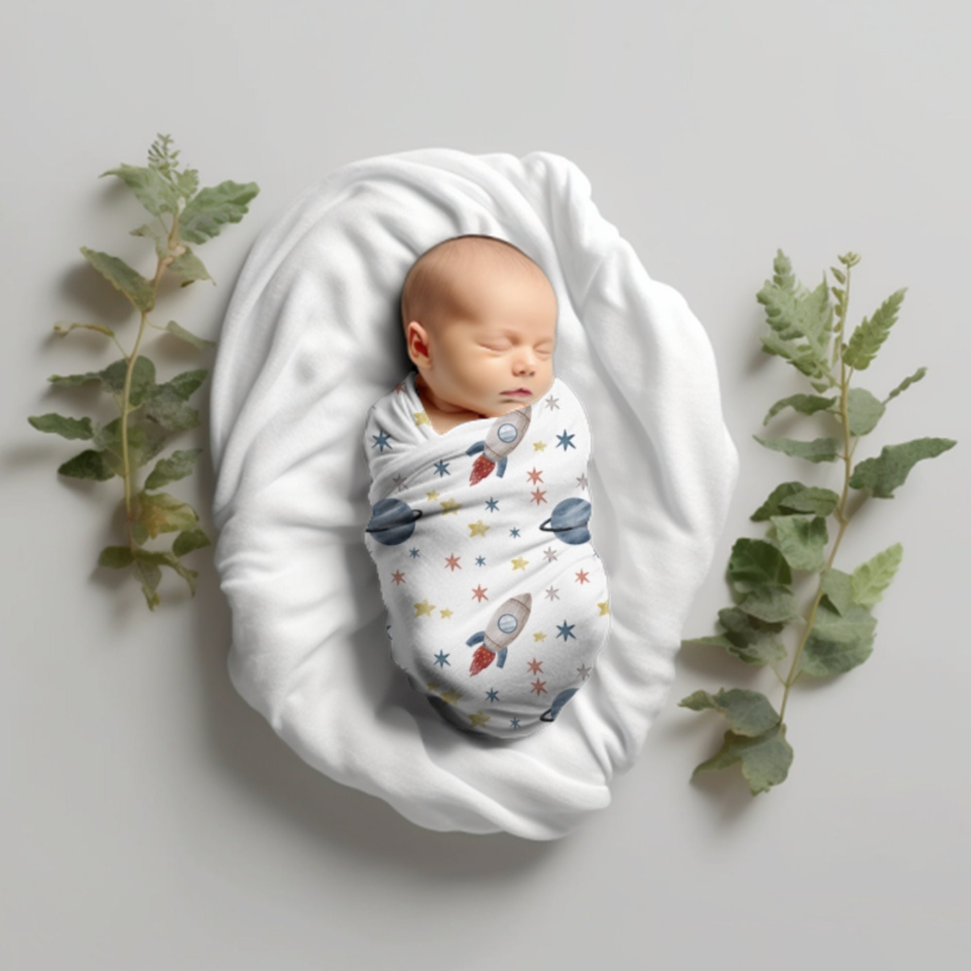 Spaceship Moon and Stars Baby Swaddle Blanket Space Themed Baby Blanket ...