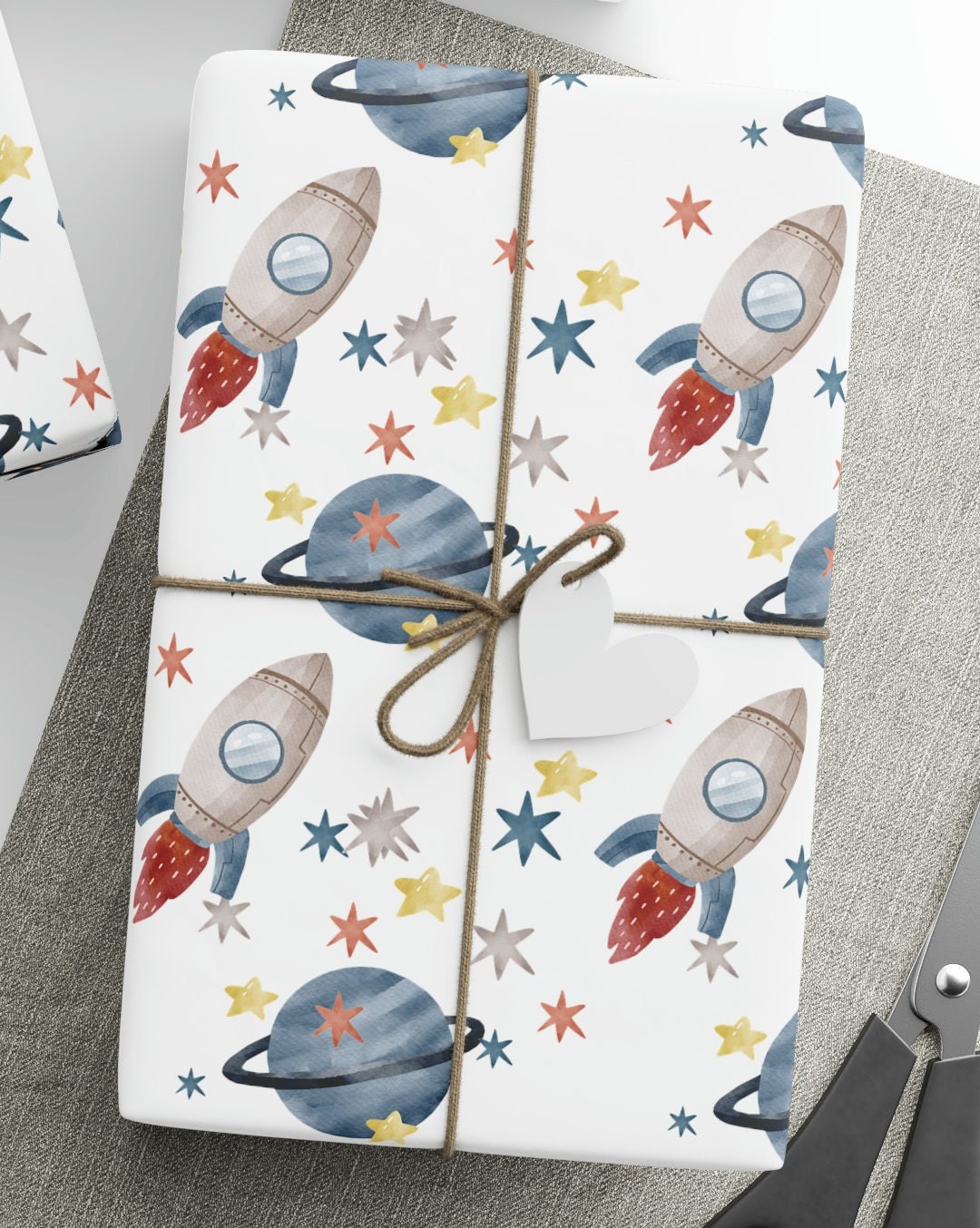 Child's Toy Spaceship and Moon Wrapping Paper Space Theme Gift Wrap ...