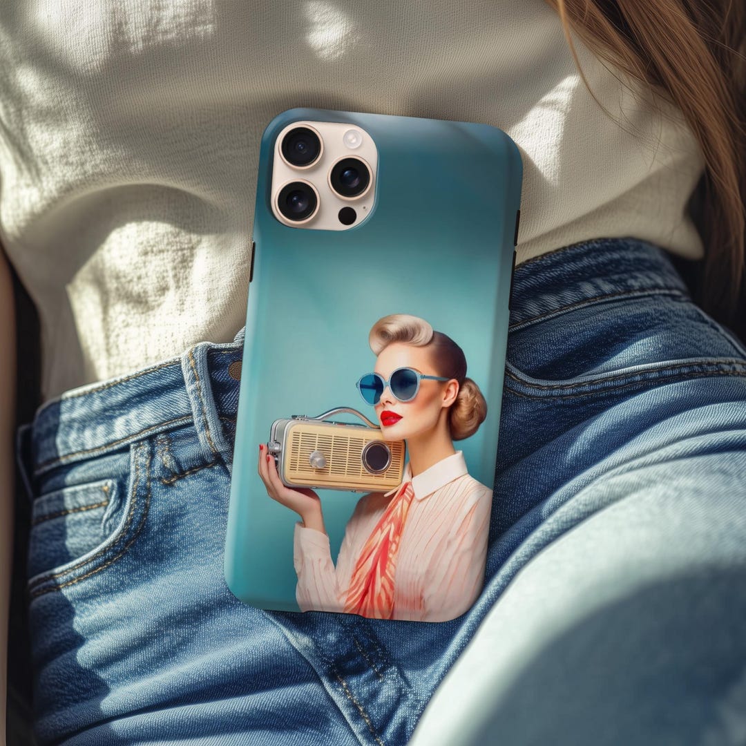 Retro Glam Girl With Vintage Radio Phone Case, Mid-century Pop Art ...