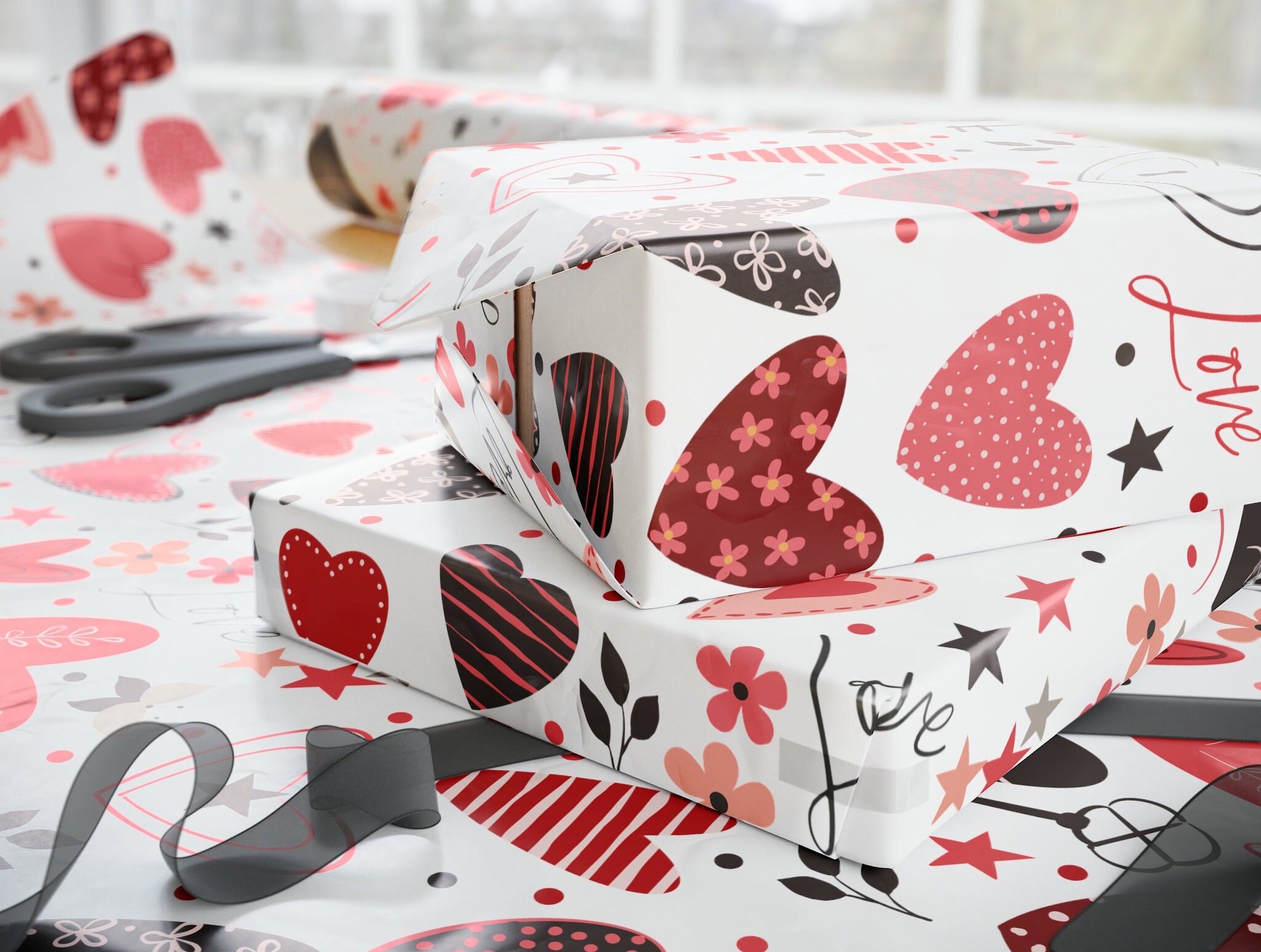 Heart Gift Wrapping Paper Heart Love Anniversary or Birthday Hearts ...