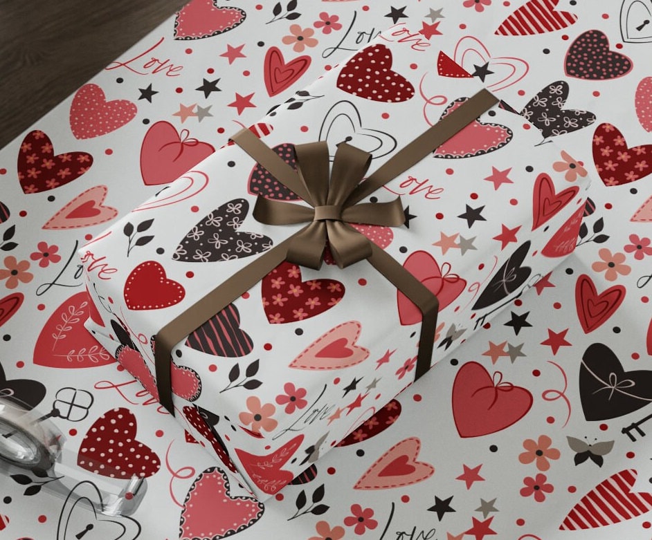 Heart Gift Wrapping Paper Heart Love Anniversary or Birthday Hearts ...