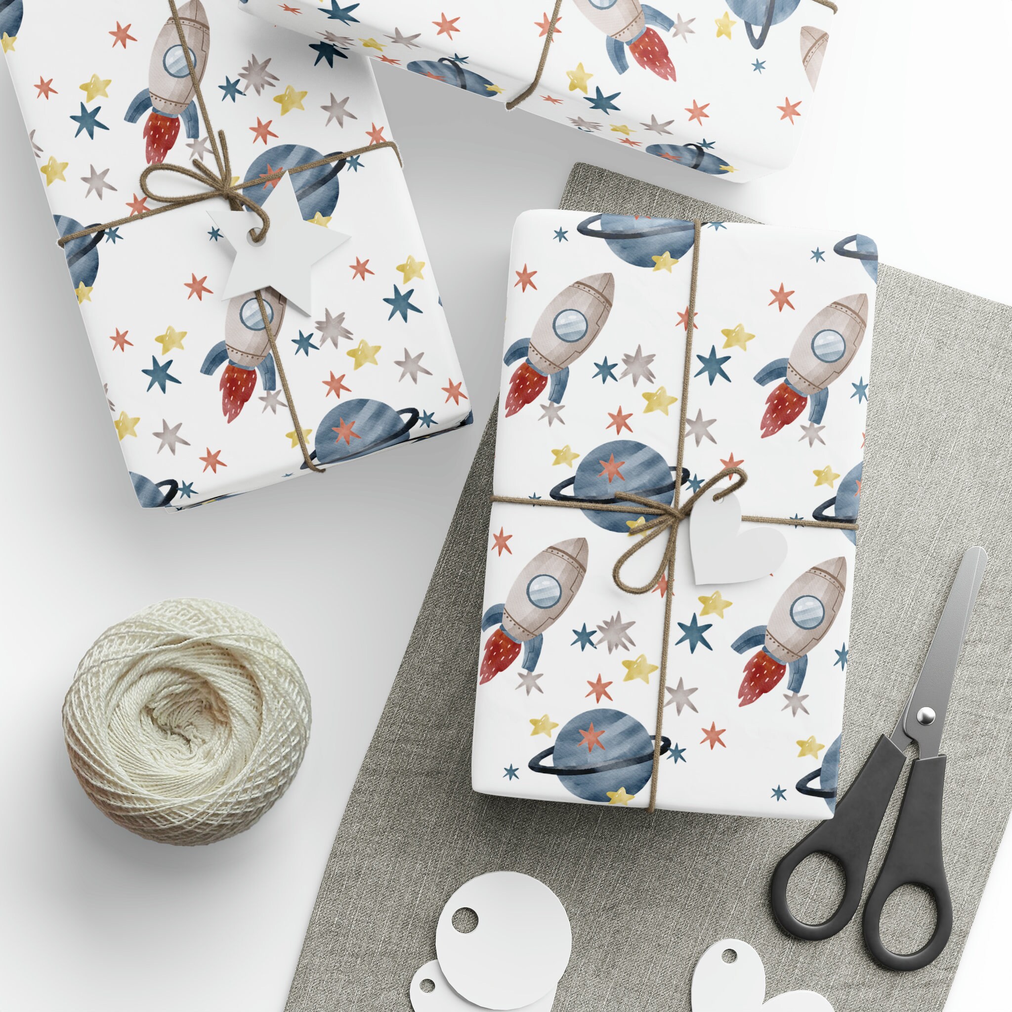 Child's Toy Spaceship and Moon Wrapping Paper Space Theme Gift Wrap ...