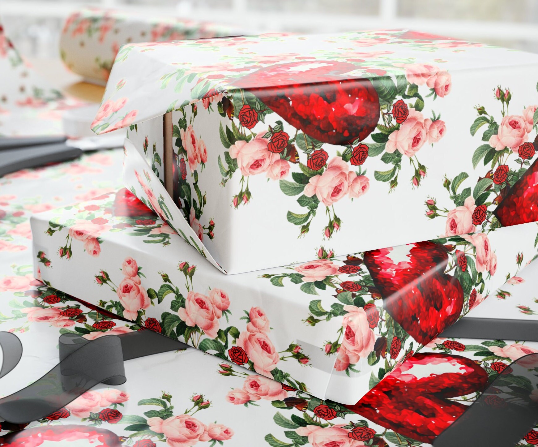 Beautiful Floral and Heart-shaped Design Gift Wrap for Wedding or ...