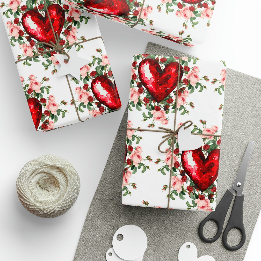 Beautiful Floral and Heart-shaped Design Gift Wrap for Wedding or ...