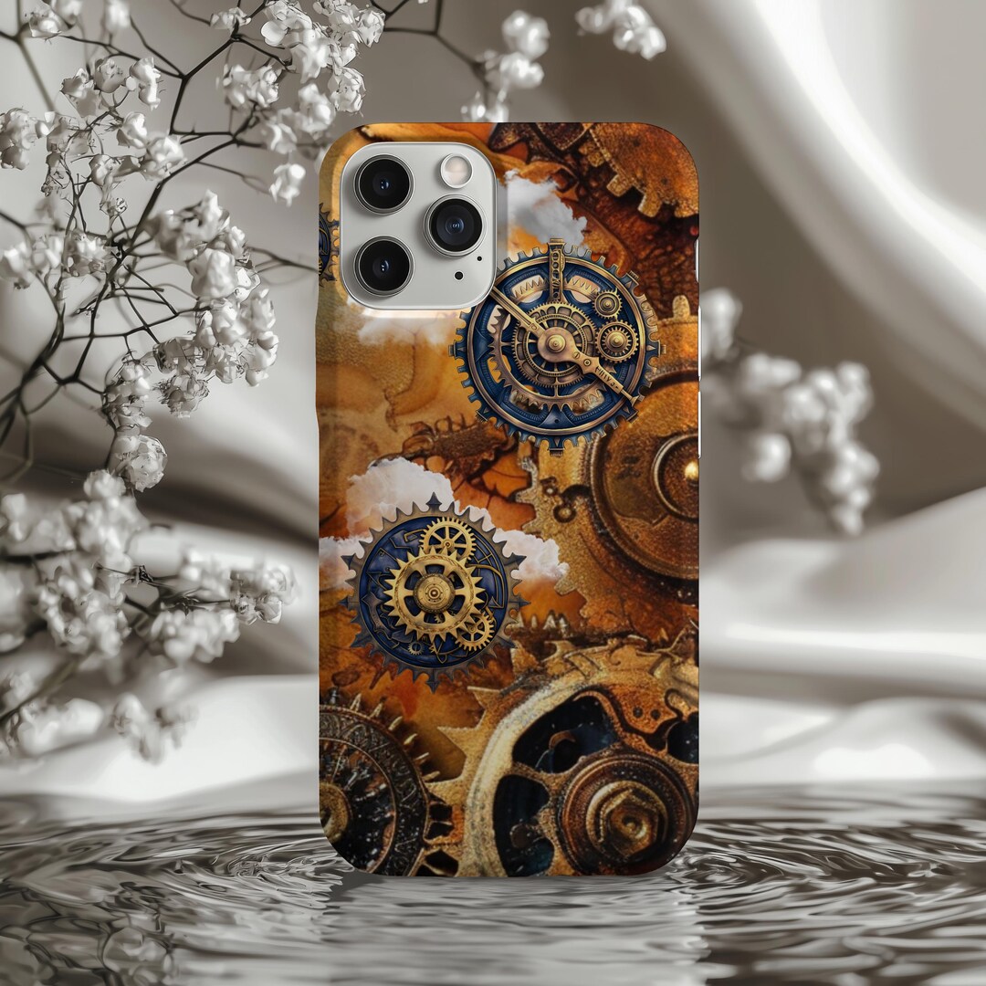 Celestial Steampunk Gears Phone Case, Unique Gear and Clouds Design ...